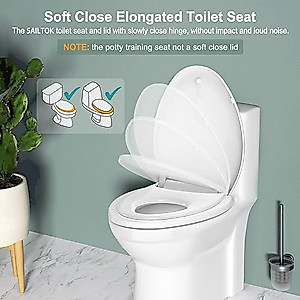Toilet Seat, SAILTOK Elongated Toilet Seat with Built-In Potty Training Seat, and Never Loosen the Non-Slip Seat, No Slam Toilet Seat, Fit Standard Plastic Elongated Toilet Soft Close, White
