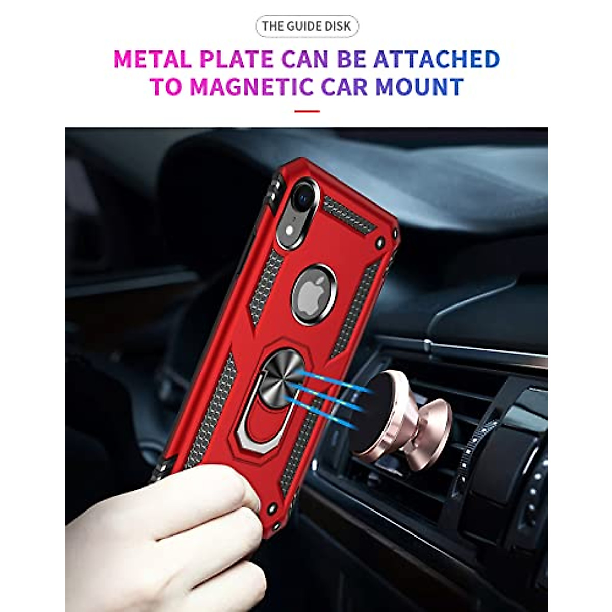 SunStory Compatible for iPhone XR Case with Tempered Glass Screen Protector,iPhone XR Phone Case with Magnetic Ring Kickstand for iPhone XR 2018 (Red, iPhone XR)