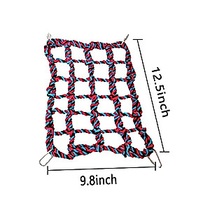 Bird Hemp Rope Net Swing Toy Parrot Perch Climbing Ladder Hanging Hammock with 10 Random Lava Block Stone Small Animal Cage Accessories for Cockatiel Budgie Lovebirds Canaries