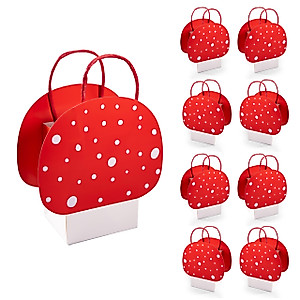 Cheerland Red Mushroom Party Favor Bags Woodland Party Enchanted Forest Theme Party Supplies Fairy First Birthday Goodie Bags for Kids Birthday Party Supplies Baby Shower Garden Treat Bag - Pack of 8