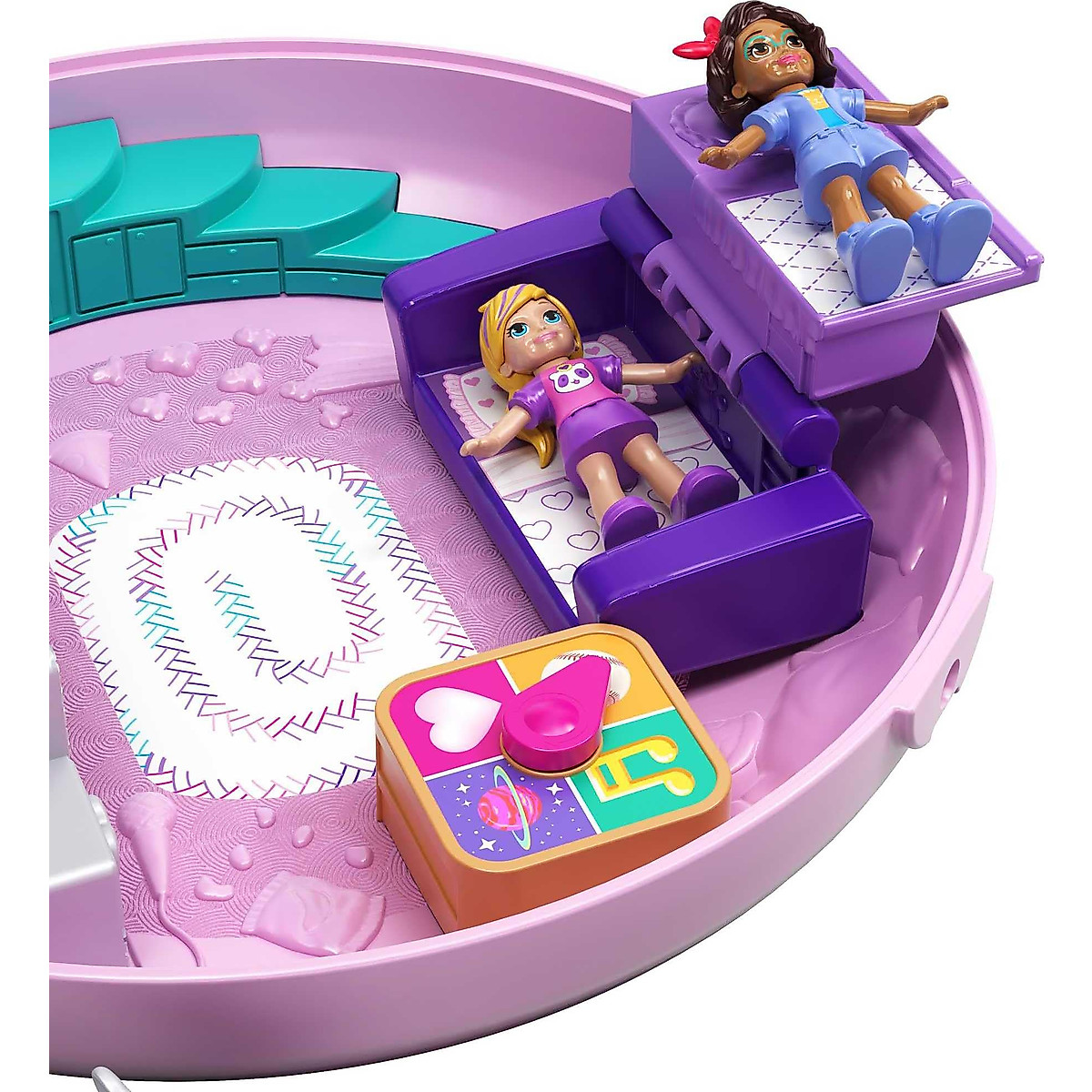 Polly Pocket Playset, Travel Toy with 2 Micro Dolls & Surprise Accessories, Pocket World Donut Pajama Party Compact, Food Toy