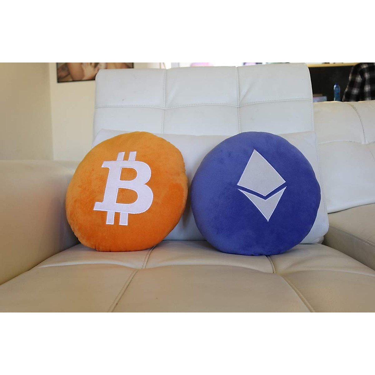 Bitcoin Pillows - Embroidered Round Stuffed Plush Crypto Pillow by BlockCraft.Shop BTC Plush Pillow