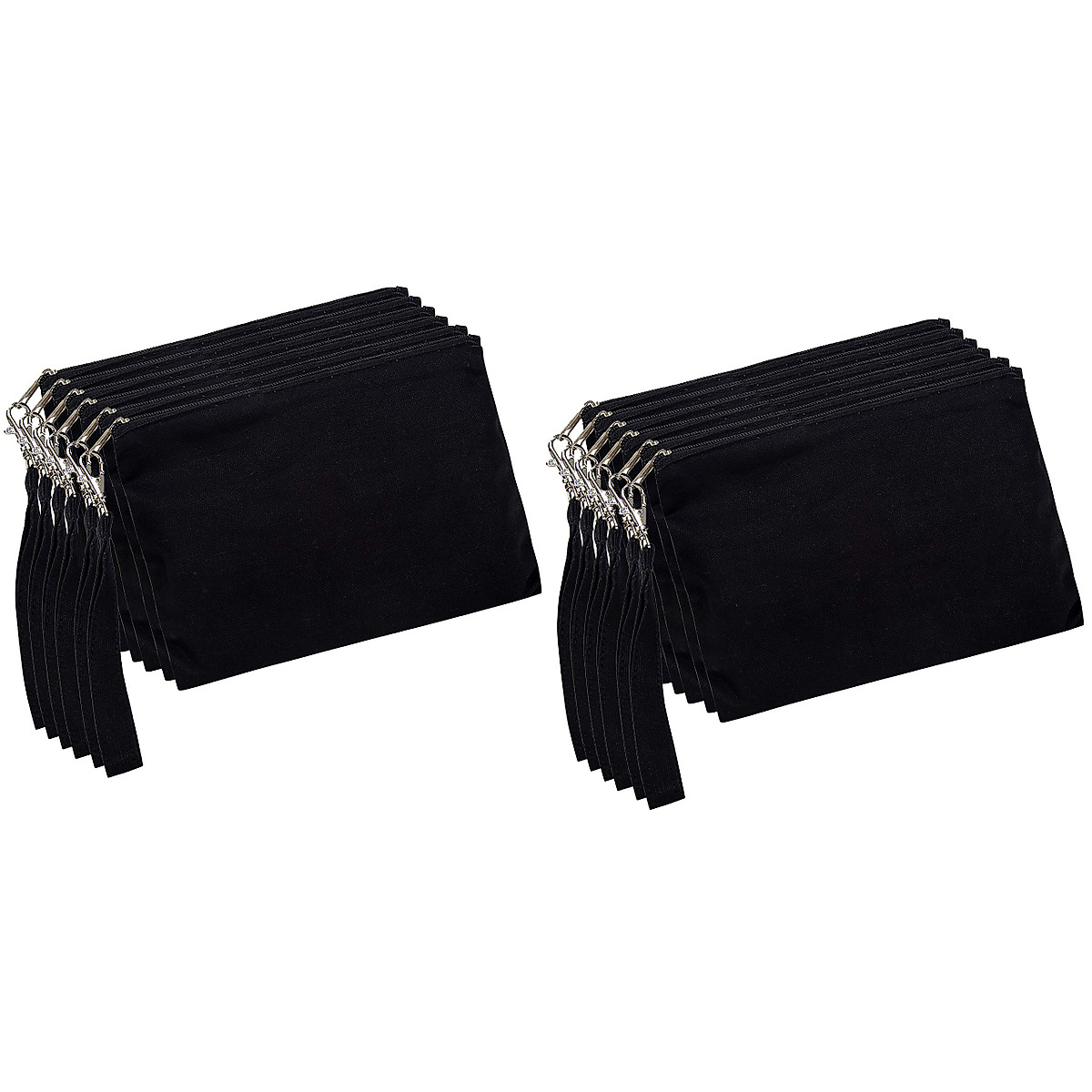 BUMBLE CRAFTS Large Canvas Wristlet with Zipper, Multipurpose Cosmetic Bag, Travel Toiletries Bag, Pencil Case, Party Favors, Canvas Wristlet, 9" x 6", 100% Cotton Canvas - Pack of 12 (Black)