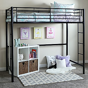 Walker Edison Timothee Urban Industrial Metal Twin over Loft Bunk Bed, Twin Size, Black