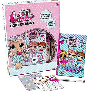 L.O.L. Surprise! Light Up Diary By Horizon Group Usa, Decorate & Customize Your Own Fun Diary, Sticker Sheet & Pen Included, Multicolored
