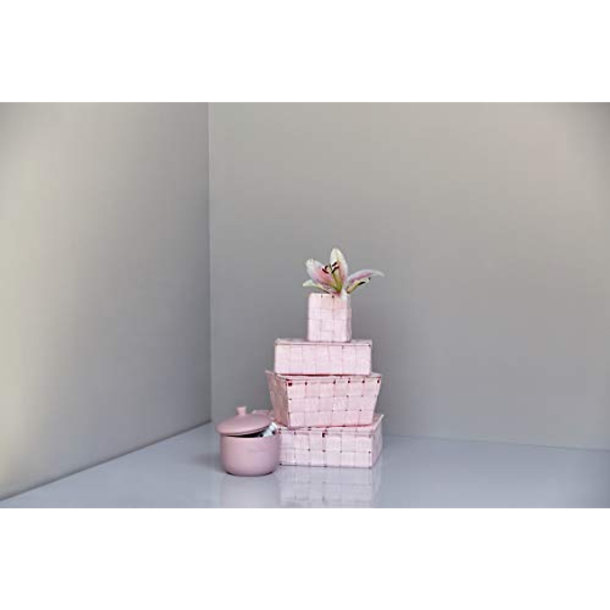 WENKO Storage Basket Adria with lid in Pink, PP, 19 x 14 x 10 cm
