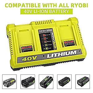 Hipoke OP401 40V Dual Battery Charger for Ryobi 40V Lithium-ion Battery OP4040 OP4026 OP4026A OP4050A OP40601 OP40602 OP4030 OP4015 OP40201, 40V Ryobi Charger Tool