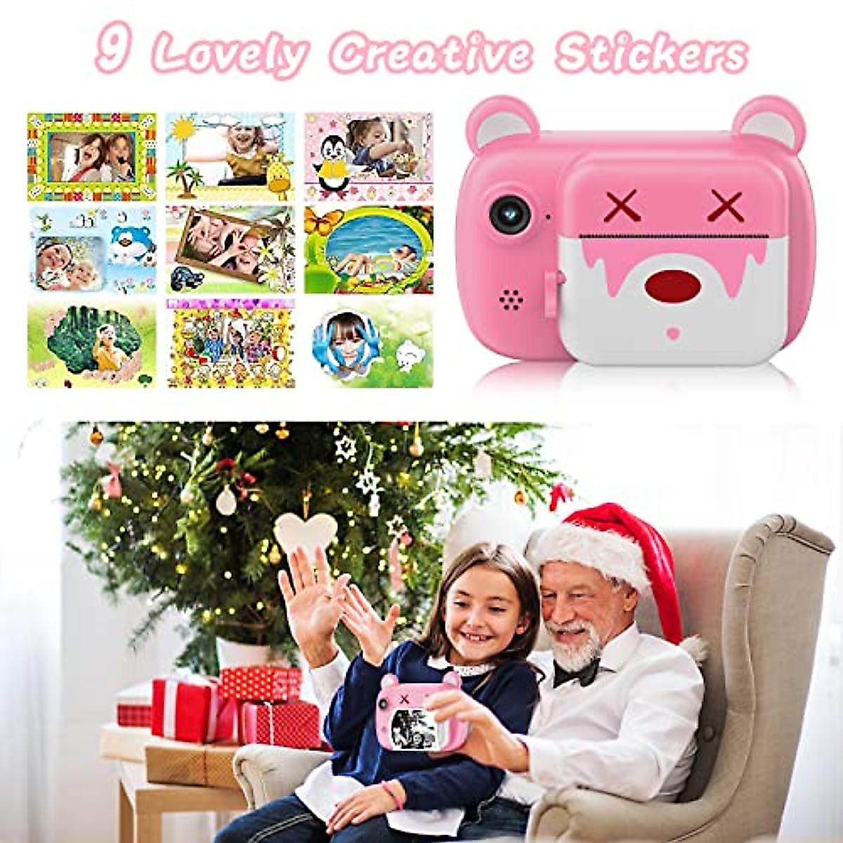 Instant Print Camera for Kids - Bearbrick Selfie Kids Camera with Zero Ink | Dual Lens | 1080P HD | 2.4 Inch | 1000 mAh | 3 Rolls Print Paper Camera for Girls Boys Age 3-12 Birthday
