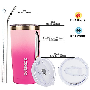 BJPKPK 20oz Stainless Steel Tumbler with Lid And Straw, Double Wall Vacuum Coffee Cup, Travel Mug for Ice Drink and Hot Beverage, Insulation Travel Tumblers Cups,Cherry Blossom