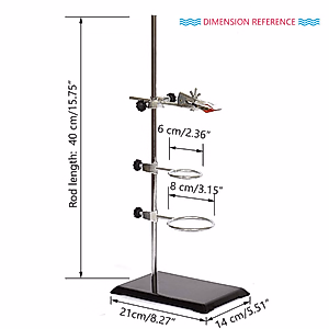 Laboratory Retort Support Stand for Titration Extraction - XMWangzi, with a Burette Clamp and 2 Flask Ring Clamps, Used in Chemistry or Physics Lab (RodLength 16'')