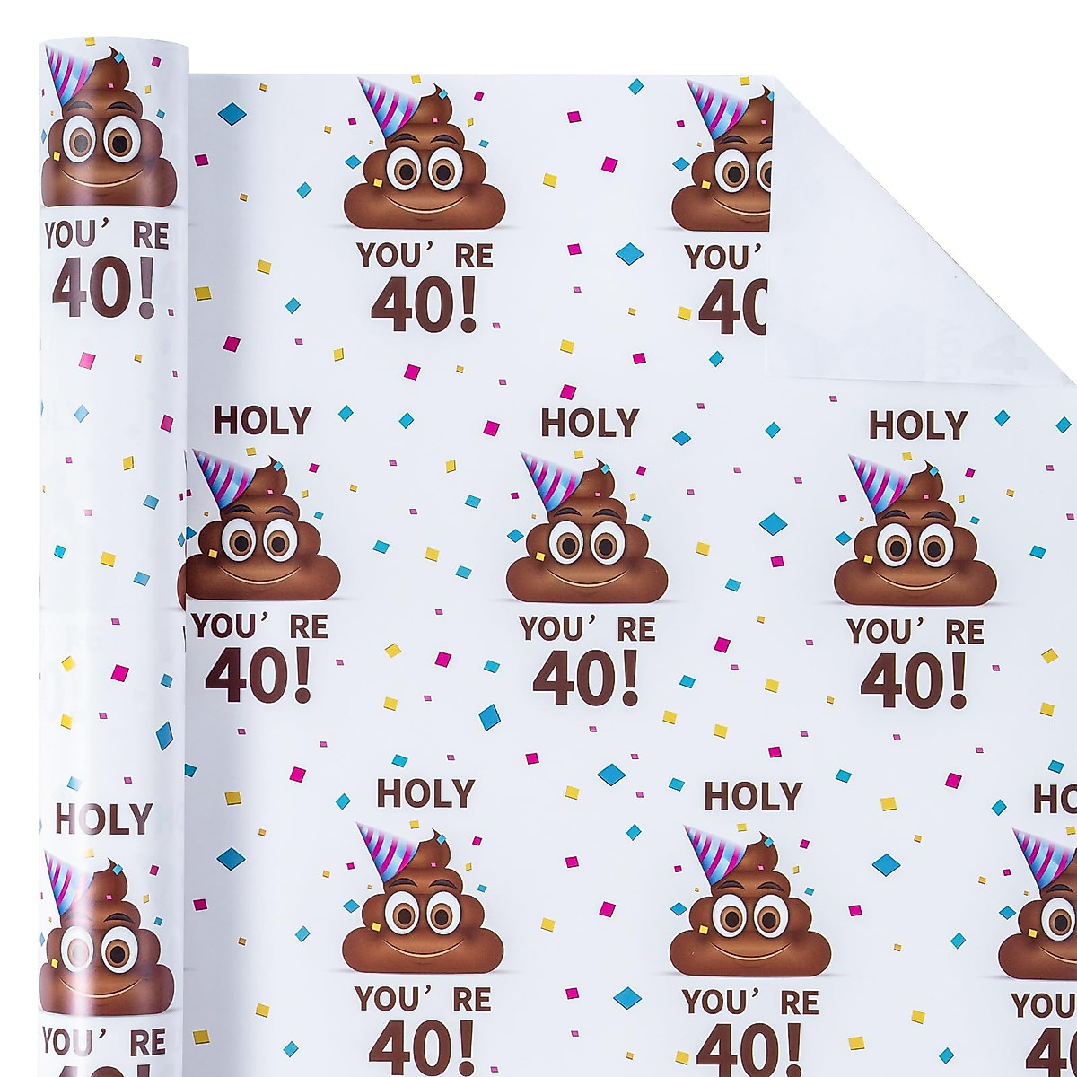WRAPAHOLIC Funny 40th Birthday Wrapping Paper - Mini Roll - 17 Inch X 33 Feet - Holy Shit You're 40 Design for Birthday, Party, Prank
