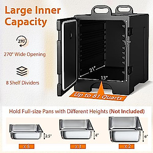 COSTWAY End-Loading Insulated Food Pan Carrier, for 5 Full-Size Pan, 81 Quart Capacity, Food-grade LLDPE Material, Portable Food Warmer with Fastener, Ideal for Canteen and Restaurant Use