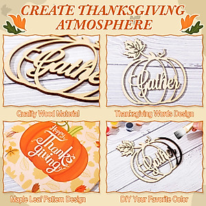18 Set Thanksgiving Plate Decor 9 Fall Thankful Cutlery Utensil Holders with 9 Maple Pumpkin Turkey Wood Place Cutouts Sign Gold Grateful Blessed Gather Autumn Table Plate Sign (Maple,Pumpkin)