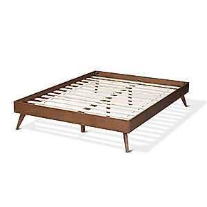 Baxton Studio Lissette Mid-Century Modern Walnut Brown Finished Wood Queen Size Platform Bed Frame