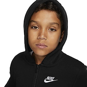 Nike Boy's NSW Club Full Zip Hoodie, Black/Black/White, Small