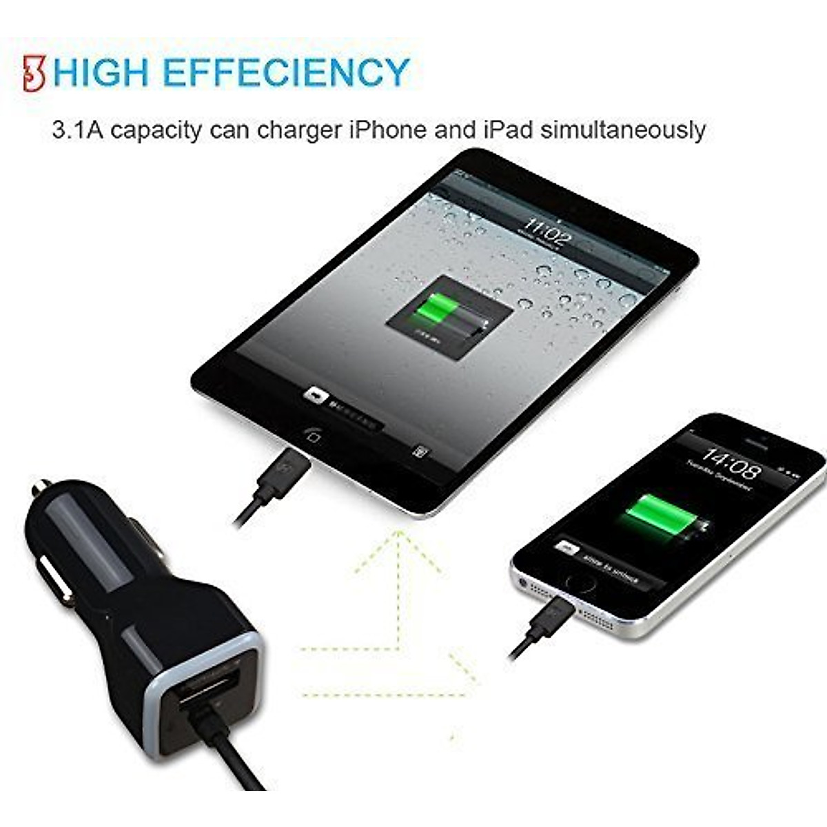 GEMBONICS Apple Certified iPhone Lightning Car Charger for iPhone 12, 11, X, XR, XS, 8, 8 Plus, 7, 7 Plus, 6S, 6S Plus, 6 Plus, SE, 5S, iPad Pro, iPad Air 2, Mini 4 with Extra USB Port (Black)