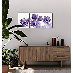 Canvas Art Wall Decor for Bedroom Purple Flower Bloom Close Up Pictures Prints on Canvas Wall Decoration for Bedroom Simple Life Modern Minimalism Artwork Framed Wall Art 3 Piece Canvas Wall Art Set
