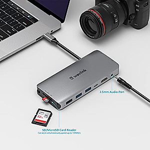 WAVLINK USB C Hub, 10-in-1 Type C Adapter Mini Docking Station with 4K 30Hz HDMI,2K 60Hz VGA,RJ45 Ethernet,2 USB 3.0,USB 2.0,SD/TF Card Reader,3.5mm Audio Jack,87W PD for Windows Mac and More