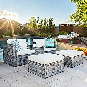 QUUL Outdoor Patio Wicker Sofa Set 5 Pieces Sofa Type Appearance General Purpose