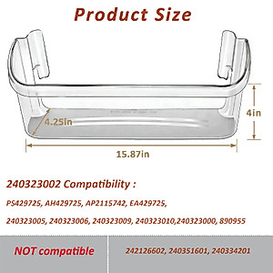 240323002 Refrigerator Door Bin Shelf Compatible with Frigidaire or Electrolux, Bottom Shelves, Clear, Replaces PS429725, AH429725, AP2115742，Single