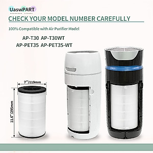 [UPGRADED] AP-PET35-WT AP-T30FL Replacement Filter Compatible with HoMedics Air Pu-rifier Filter, Replacement AP-T30 AP-T30WT AP-PET35 AP-PET35-WT, Part# AP-T30FL AP-PET35FL w/True HEPA, 2-Pack