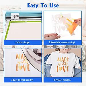 Holographic HTV Heat Transfer Vinyl HTV Vinyl Bundle – 12" x 20" 2 Sheets/Roll, 5 Rolls Easy to Cut & Weed Iron-On Vinyl for T-Shirts, DIY Projects 5 Colors Iron on Vinyl for Heat Press Machine