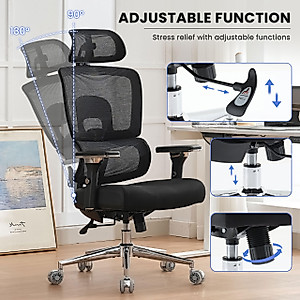 Ergonomic Office Chair, Big and Tall Mesh Chair 400LBS for Home Office&Gaming, High Back Desk Computer Chair with Lumbar Support, 3D Adjustable Headrest,4D Armrests, Upgraded Mute Rubber Chair Casters