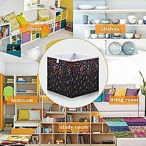 DOMIKING Music Notes Storage Bins for Closet Shelves Bedroom Foldable Fabric Storage Boxes with Sturdy Handle Large Baskets Organization Cubes 11 Inch
