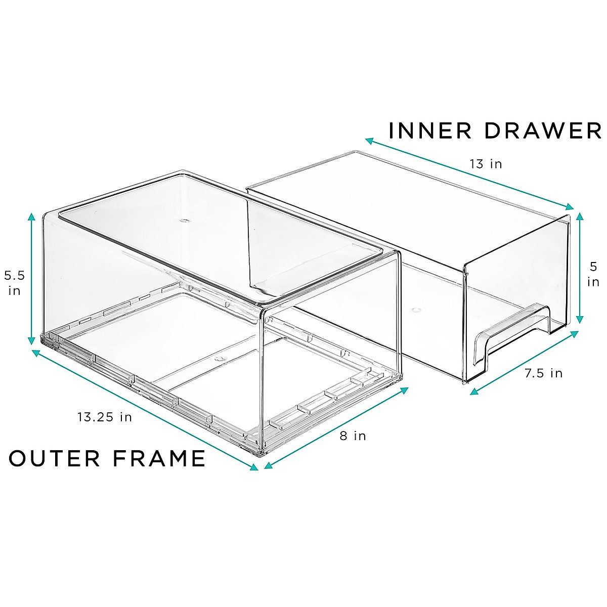 Sorbus Fridge Drawers and Rolling Storage Bin Set - Comes with 2 Large Fridge Drawers and 3-Pack of Curved Organizing Bins on Wheels