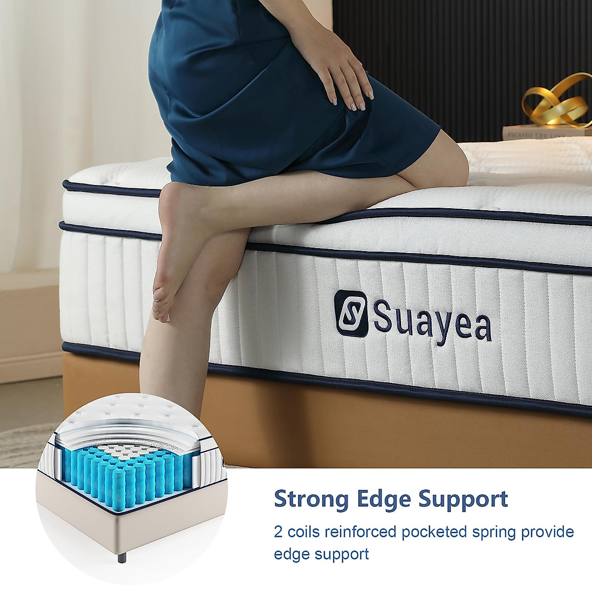 SUAYEA Queen Mattress, Queen Size Mattress in a Box, Medium Firm Matterss with Pocket Spring and Soft Foam, Ultimate Motion Isolation, Strong Edge Support, 10 Inch Queen Size Hybrid Mattress