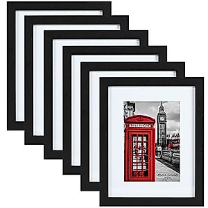 PEALSN 8x10 Picture Frame Set of 6, Display Picture 5x7 with Mat or 8x10 Without Mat, Black Woodgrain