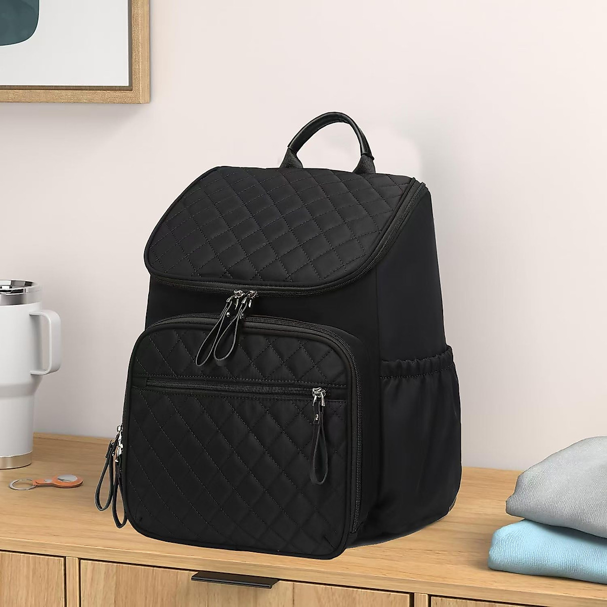 LORADI Large Capacity Diaper Bag Backpack with Storller Clips, Water-Resistant Travel Backpack with Anti-Theft Pocket, Black