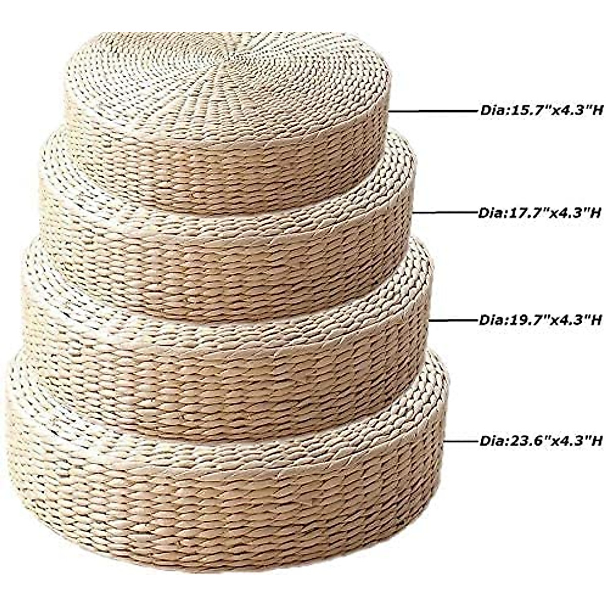 HUAWELL Japanese Style Handcrafted Eco-Friendly Breathable Padded Knitted Straw Flat Seat Cushion, Hand Woven Tatami Cushion Best for Zen, Yoga Practice or Buddha Meditation (19.7)