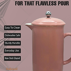 French Press Coffee Maker Stoneware Vintage Cafetiere 34 Ounces Insulated Heat Retention Dishwasher Safe (Pink)