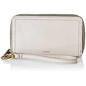 Fossil Women's Logan Eco Leather Wallet RFID Blocking Mid Size Zip with Wristlet Strap, Graystone