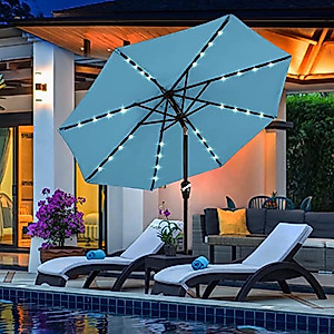 ABCCANOPY Durable Solar Led Patio Umbrellas with 32LED Lights 9FT (Turquoise)