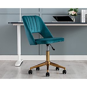 ZHENGHAO Modern Armless Desk Chair Vanity Stool for Teen Girls, Hollow Back Task Chair Study Chair Sewing Chair with Gold Base for Home OfficeBedroomLiving Room (Green)