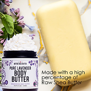 Lavender Body Butter with Shea Butter, Jojoba Oil & Lavender Essential Oil - Natural Lotion for Women, Non-Greasy Moisturizer for Dry Skin, Whipped Body Cream with Lavender Oil for Skin