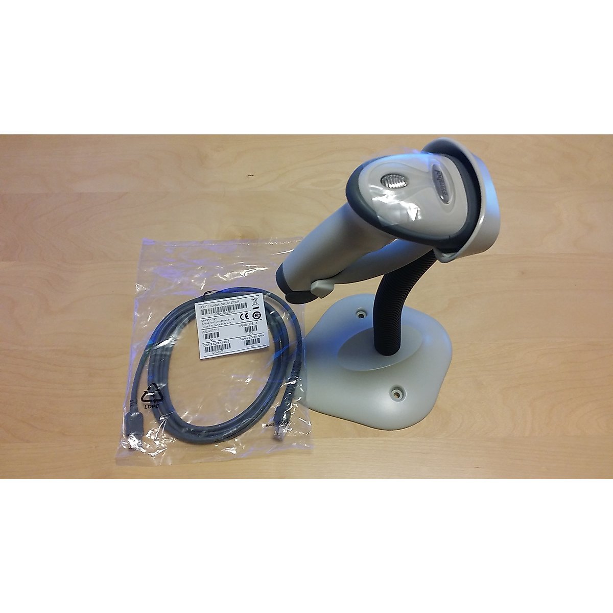 Zebra/Motorola Symbol LS2208 Handheld Barcode Scanner, Includes Stand and USB Cord (White)