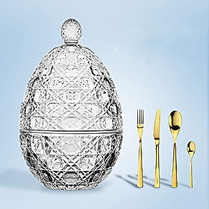 Silverware Set Flatware 24-Piece for 6,Glass Egg-shaped Organizer，Stainless Steel Tableware Cutlery Set，Kitchen Utensils，Spoon and Fork Set,Dishwasher Safe