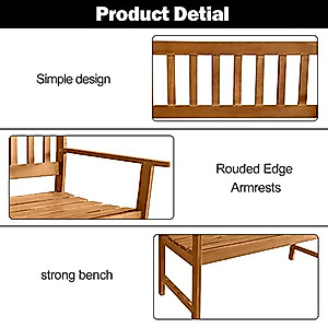 Outdoor Patio Bench Wood Garden Bench Park Bench Acacia Wood for Pool Beach Backyard Balcony Porch Deck Garden Wooden Furniture, Natural Oiled, Best Outdoor Wood Bench - 48"W x 22"D x 33"H
