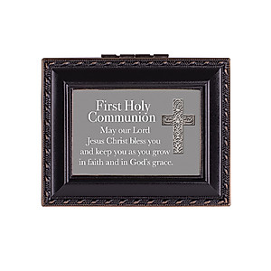 Elanze Designs Cottage Garden First Holy Communion Black Rope Trim 4.5 x 3.5 Tiny Square Jewelry Keepsake Box