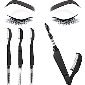 Boao 4 Pcs Eyelash Combs Eyebrow Combs Foldable Eyelash Separator Tool Stainless Steel Teeth Brow Brushes Mascara Brushes Eyebrow Spoolie Grooming Makeup Tool, Black