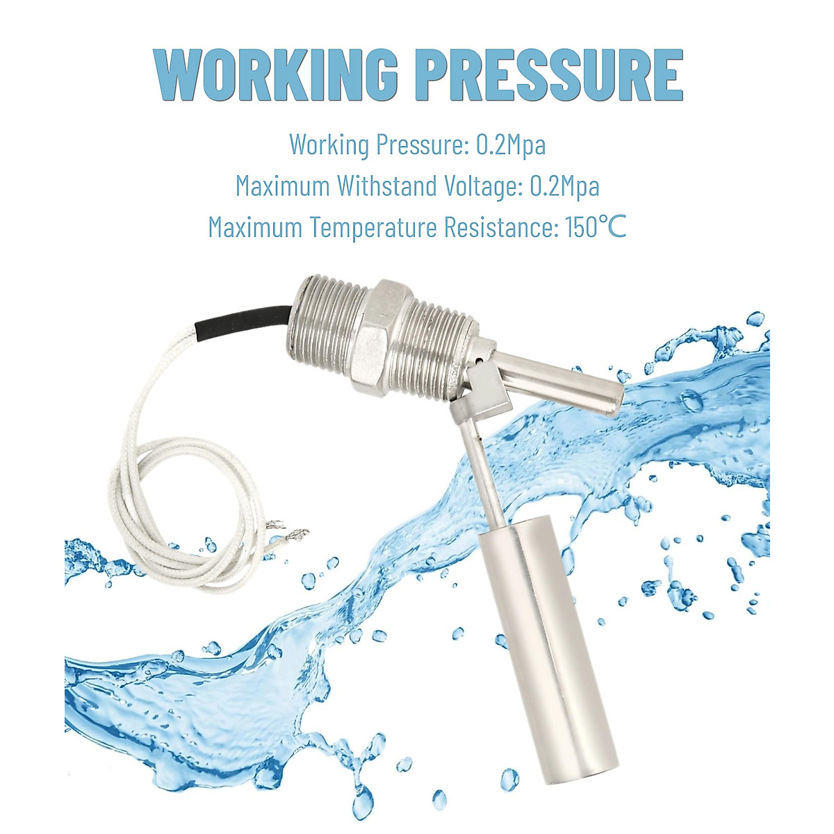 DC0-110V Liquid Water Level Sensor, Sensor Switch, Male Thread 1/2 NPT 304 Stainless Steel, Suitable for Liquids of Different densities, pressures and temperatures