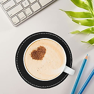 CARLWAY Set of 6 Leather Drink Coasters Round Cup Mat Pad for Home and Kitchen Use Black, 3.94"