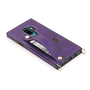 ONV Protective Case Compatible with Samsung Galaxy S9 Plus- Adjustable Crossbody Lanyard + Wrist Cash Pocket Wallet Leather Case Card Slot Stand Metal Close Cover for Samsung Galaxy S9 Plus[WD]-Violet