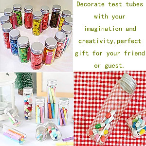 24 Pcs 50ml Flat-Bottomed Transparent Test Tube with Aluminum Screw Caps,Non-breakable Clear Plastic Organizer with Leak-proof Lids,Plastic Storage Tubes for Candy,Bath Salt,Granules and Liquids