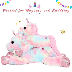 Muiteiur 43.4" Large Pink Unicorn Plush Pillow - Soft Stuffed Animal Toy Gift for Girls