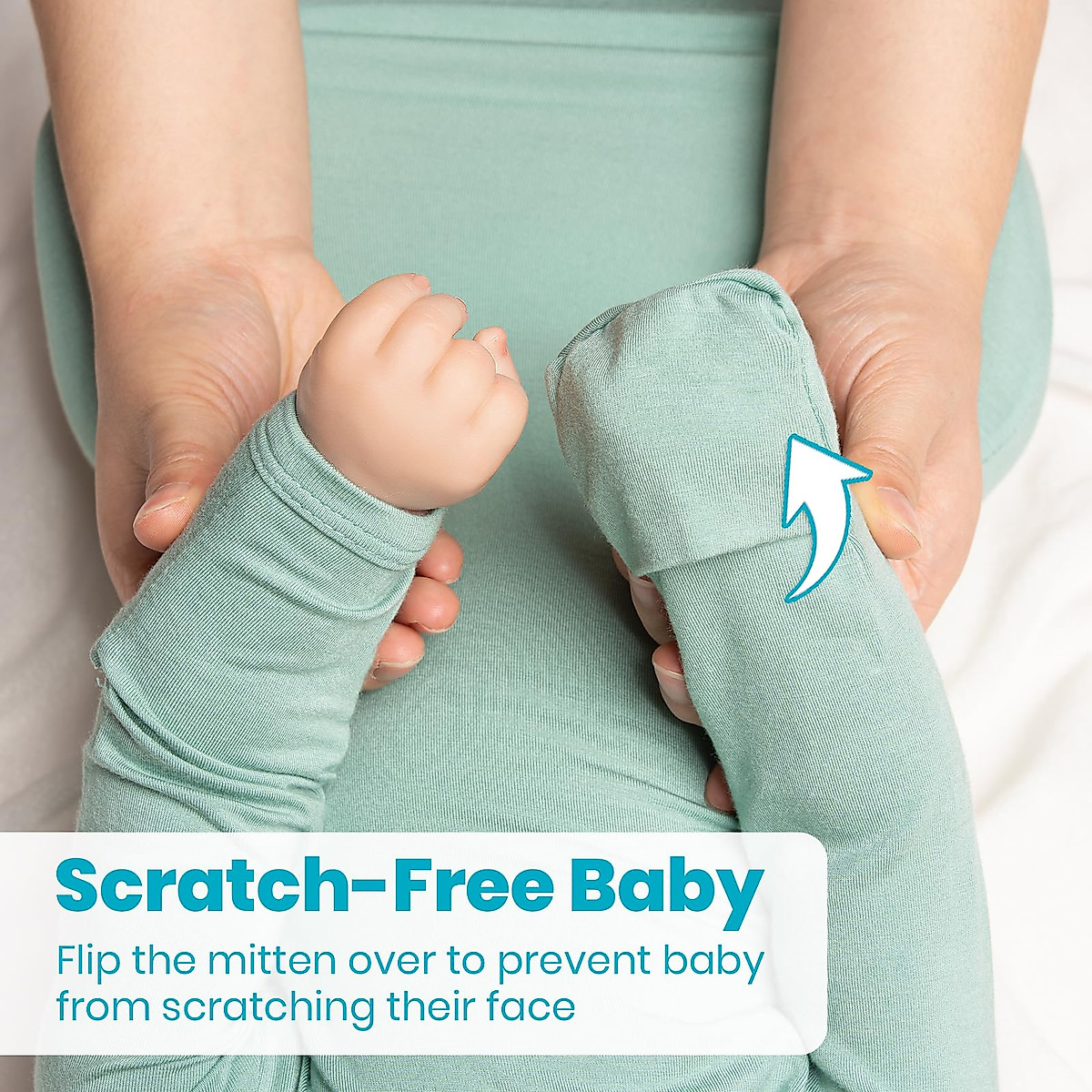 Newborn Baby Knotted Gown, Super Soft Silky Infant Long Sleeve Sleeper with Tie Bottom, Baby Girl and Boy Sleep Gown with Mittens, Bow, and Hat Set Grey Green