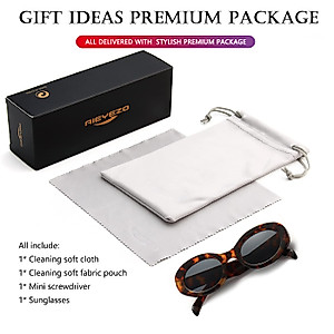 AIEYEZO Modern Oval Sunglasses Thick Chunky Frame Sun Glasses for Women Men Vintage Retro Oval Shaped Goggles (Tortoise/Grey)